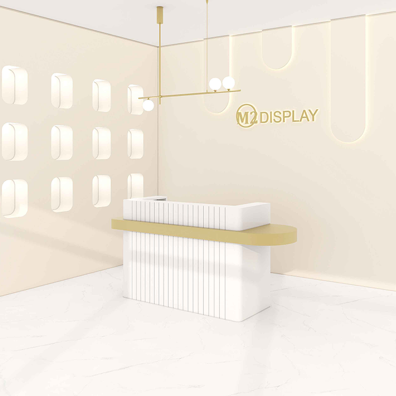 UPGRADED Macron Gold Pencil Reception Desk of High Quality - M2 Retail