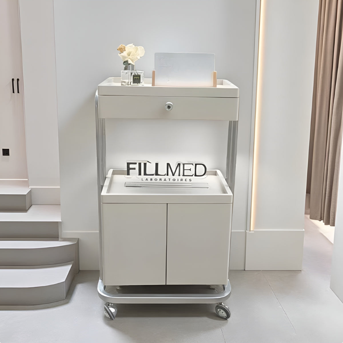 Beauty Salon Two-Tier Utility Cart Shelf with Storage Cabinet — M2 Retail