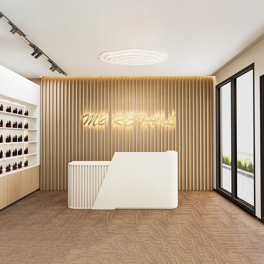 Elegant Modern White Oak Spa & Salon Reception Solution — M2 Retail
