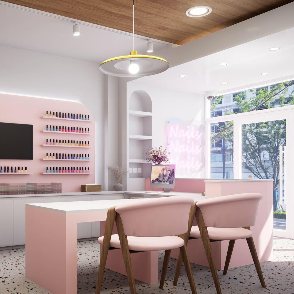 Hestia L-shape Nail Salon Reception Counter with Manicure Table — M2 Retail