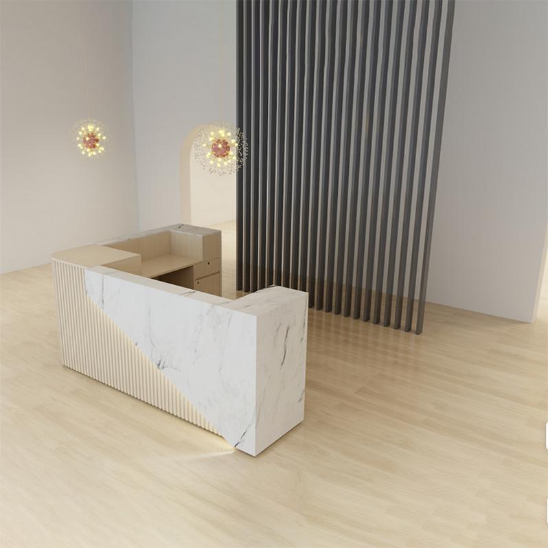 Jonu L-shaped Large Custom Corian Stone Reception Desk — M2 Retail