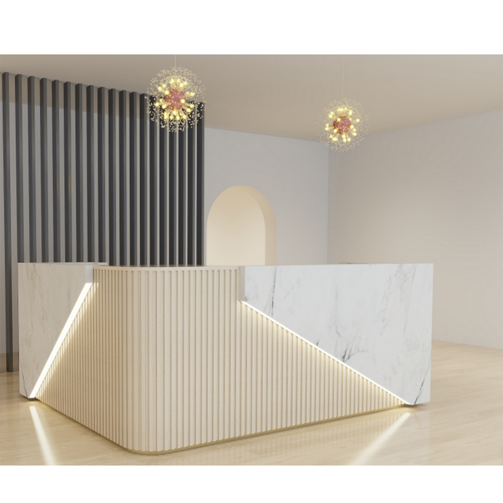 Jonu L-shaped Large Custom Corian Stone Reception Desk — M2 Retail