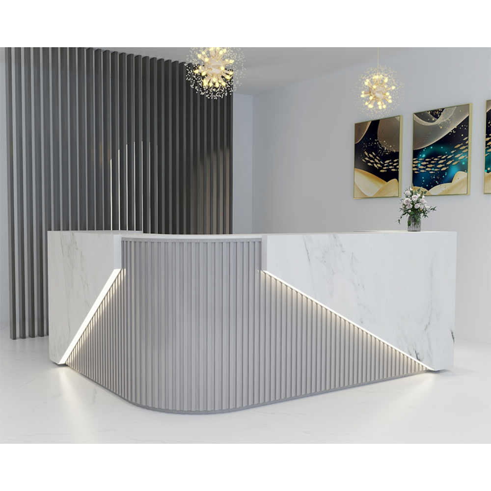Jonu L-shaped Large Custom Corian Stone Reception Desk — M2 Retail