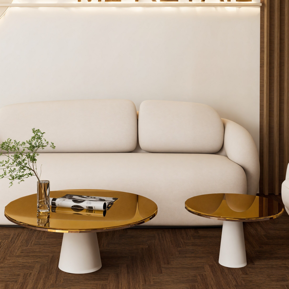 Light Luxury Modern Amber Glass Reception Area Round Side Table End Ta ...