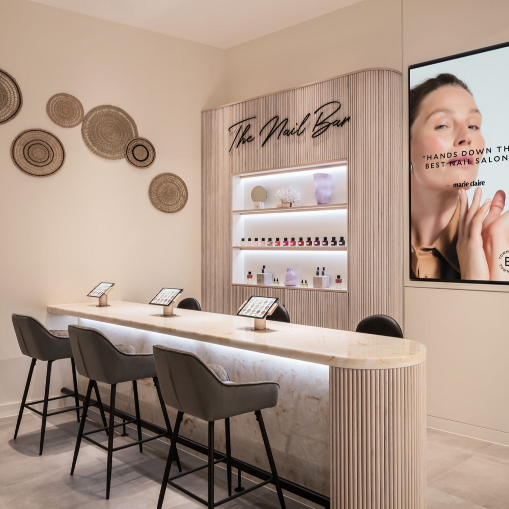 Morandi Beige Nail Salon Beauty Store Custom Display Cabinets — M2 Retail