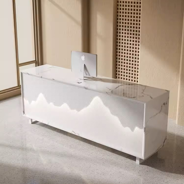 Opal Custom Modern Chinese Style White Reception Desk with LED — M2 Retail