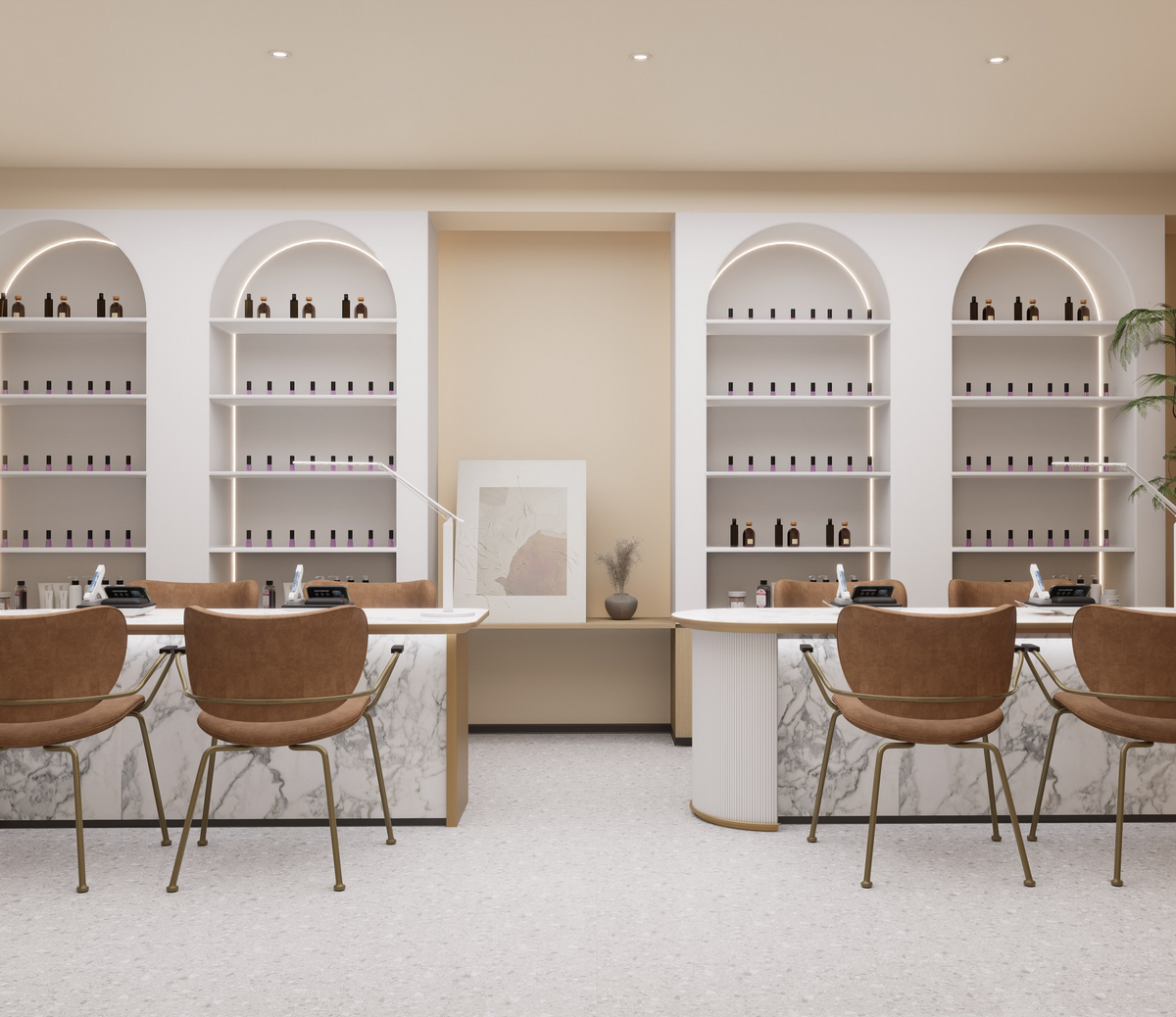 Warm Beige & Wood Tone Nail Salon Spa Reception Solution — M2 Retail