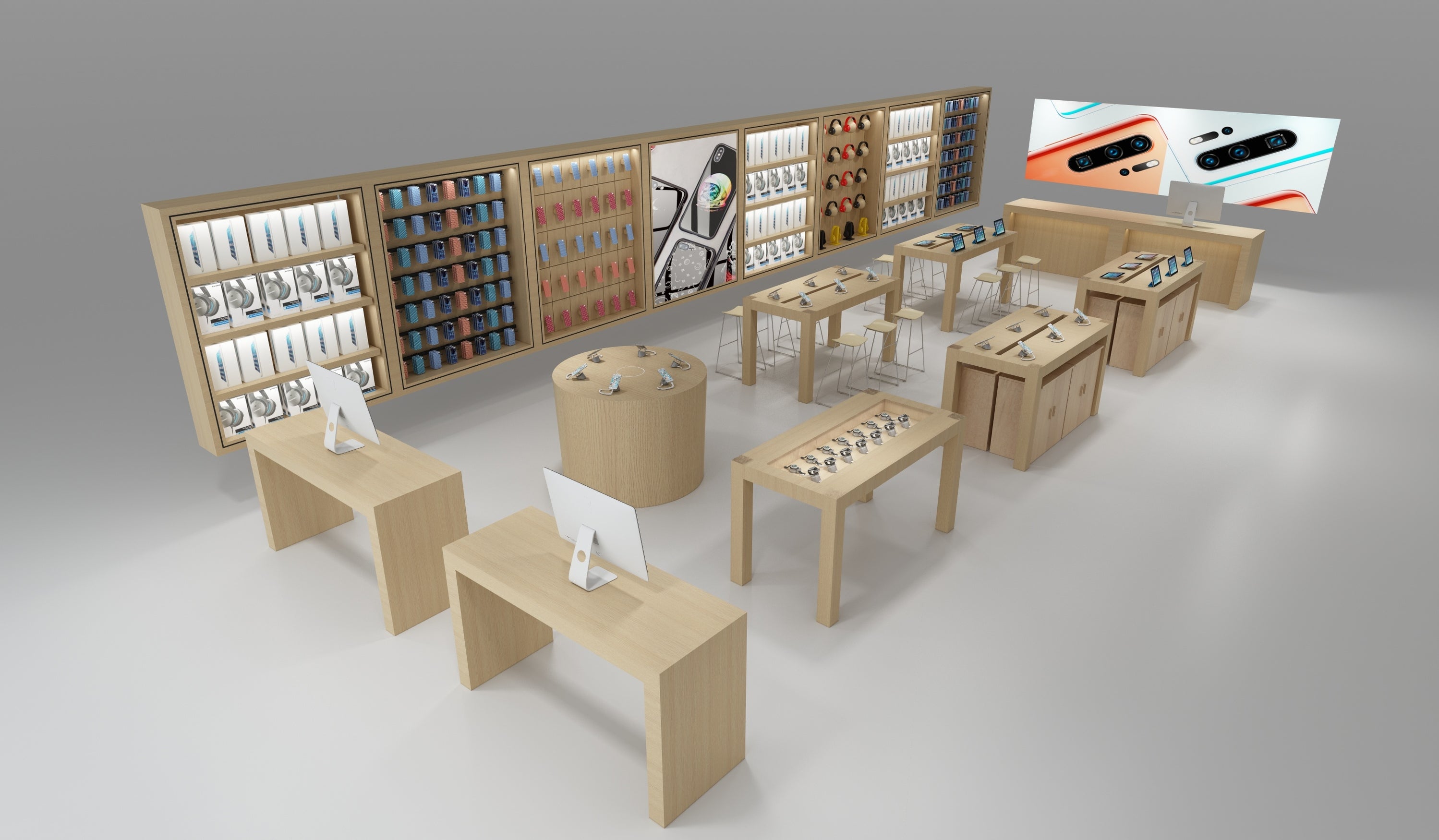 Cell Phone Store Wall Display Cabinet Shelf Hooks Headset Solution for ...