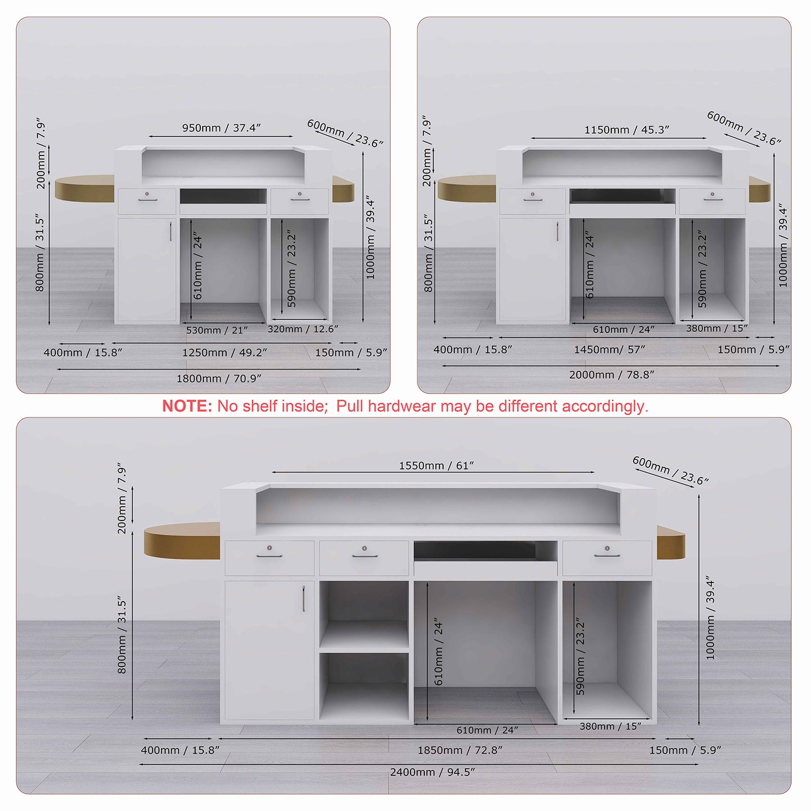 UPGRADED Macron Gold Pencil Reception Desk of High Quality - M2 Retail