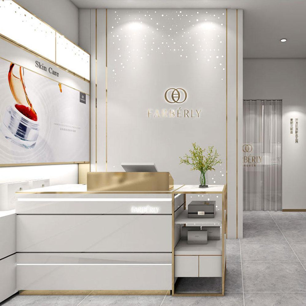 White & Gold Spa Beauty Clinic Store Wall Bay Floor Display Cabinets ...