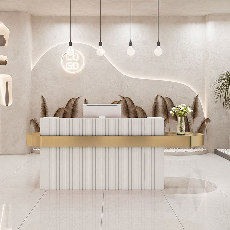 UPGRADED Macron Gold Pencil Reception Desk of High Quality - M2 Retail