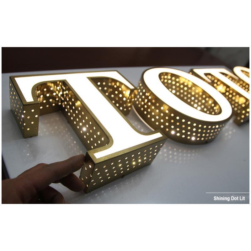 Front Lit Acrylic Retail Shop Front Sign Dot Lit Stainless Steel Retur ...