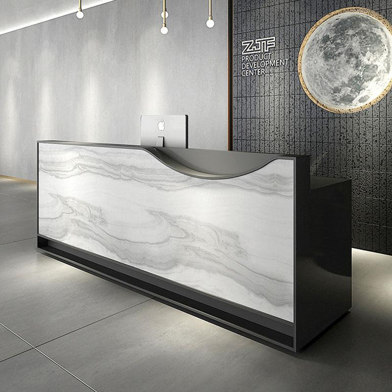 Modern Black Reception Desk Marble Laminated Front Desk Eco-friend Pan ...