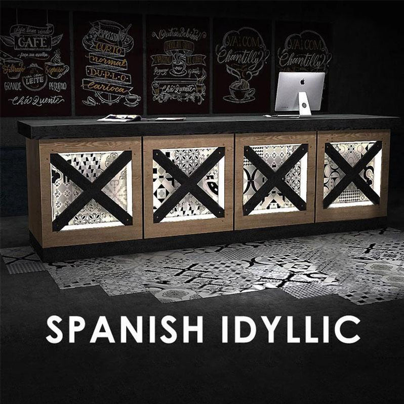 Small Black Reception Desk for Cafe Store | Rustic Wood Reception Desk ...